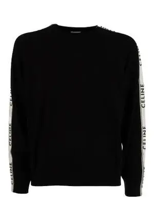Celine Crewneck Sweater In Cotton With Patterned Detail - Black