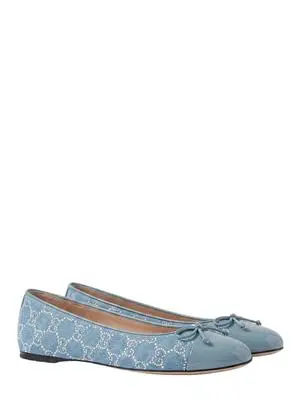 Gucci Gg Monogram Ballet Flats With Bow Detail - Blue