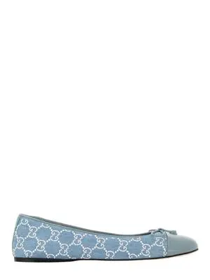 Gucci Gg Monogram Ballet Flats With Bow Detail - Blue