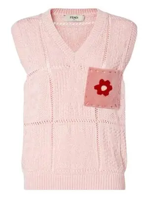 FENDI Fendi Crocheted Cotton V-Neck Gilet With Flower Appliqué