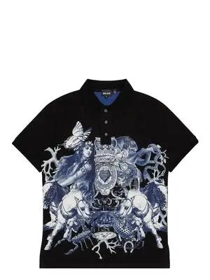 Just Cavalli Pattern Polo Shirt - Black
