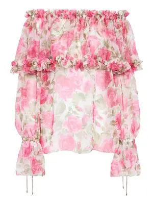 Chloé Ruffled Floral Off-shoulder Blouse - Pink