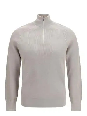 Brunello Cucinelli Ribbed-knit Half-zip Sweater - Gray