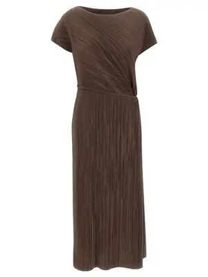 Vince Pleated Knot-waist Midi Dress - Brown
