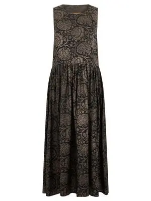UMA WANG Uma Wang Sleeveless Printed Maxi Dress With Pleated Hem Black