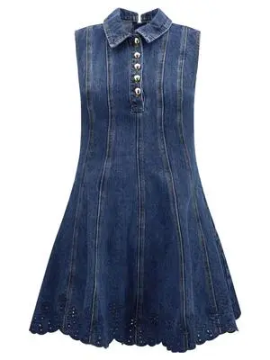SELF-PORTRAIT Broderie Denim Mini Dress - Blue
