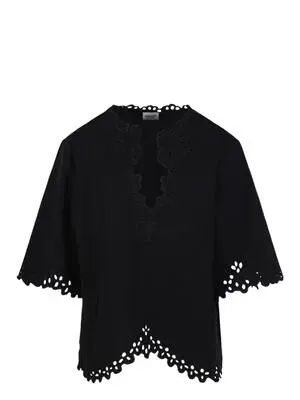 Isabel Marant Étoile Shana Embroidered V-neck Top - Faded Black