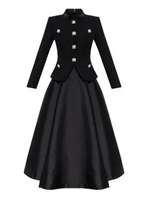 SELF-PORTRAIT Embellished Midi Dress With Diamanté Button Detail - Black