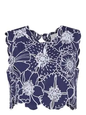 Farm Rio Floral Richelieu Cropped Top - Blue