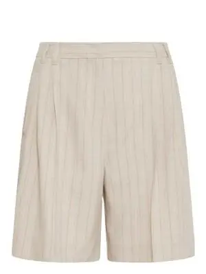 Marella Stretch Canvas Bermuda Shorts With Pin Stripes - Ecru