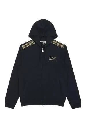 EA7 Logo Print Hooded Jacket - Black