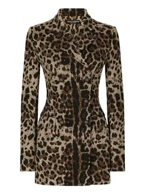 Dolce & Gabbana Leopard Print Double-breasted Blazer - Black