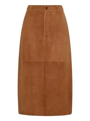 Marella Belted A-line Suede Skirt - Camel