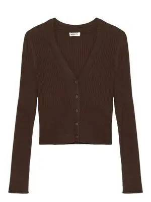 Simkhai Fitted Ribbed Knit Cropped Cardigan - Chocolate