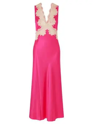 Rixo Lysandra Lace-trimmed Satin Midi Dress - Pink