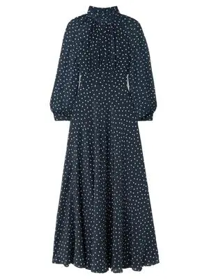 Rixo RIXO Polka Dot High Neck Maxi Dress Navy