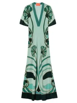 La DoubleJ Marlene Placed-print Maxi Dress - Green