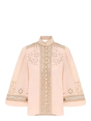 Zimmermann Floral Embroidered Blouse - Pinkish