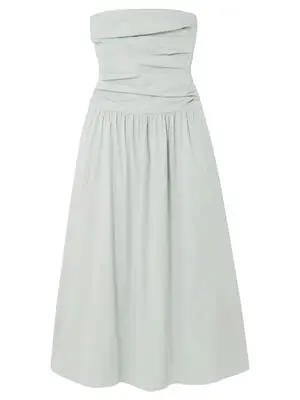 ST. AGNI Strapless Crinkled Cotton-blend Maxi Dress - Silver