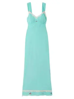 Rixo Sleeveless Dress With Embroidered Flowers And Ribbon Bow Detail - Sea-green