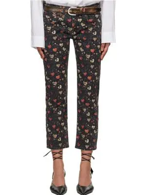 R13 Straight Leg Printed Jeans - Black