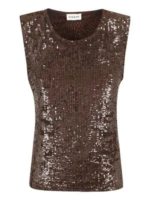 P.a.r.o.s.h Sequin Embellished Sleeveless Top - Marrone