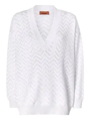 Missoni V-neck Sweater With Herringbone Pattern - White