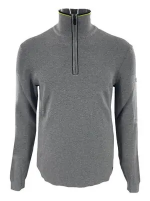 Hugo Boss Quarter Zip Sweater With Embroidered Logo - Gray