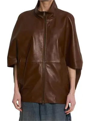 Balenciaga Oversized Zip Leather Jacket - Beaver Brown