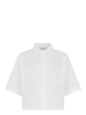 Vince Boxy Short-sleeve Cotton Shirt With Scalloped Trim - White