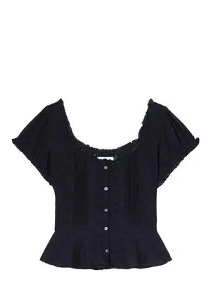 Rixo Sandi Cropped Broderie Anglaise Cotton Blouse - Black