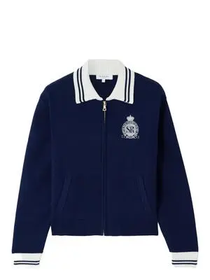 SPORTY  RICH Sporty & Rich Royal Club Embroidered Striped Knit Cardigan - Blue