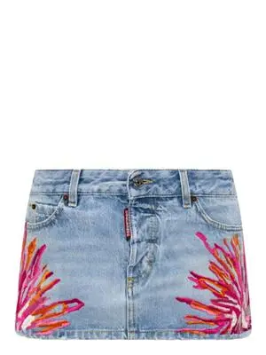 Dsquared2 Embroidered Denim Mini Skirt - Blue