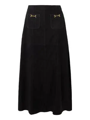 Rixo Edwina Embellished Paneled Suede Midi Skirt - Black