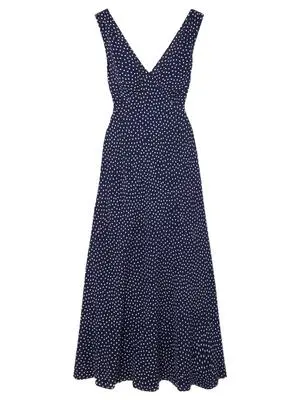 Rixo V-neck Sleeveless Polka Dot Maxi Dress - Navy Blue