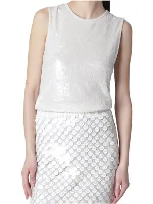 P.a.r.o.s.h Sleeveless Sequined Crewneck Top - White