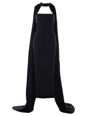 Solace Martine Shawl Detail Sleeveless Dress With Back Slit - Black