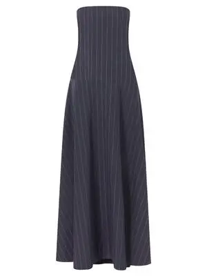 ST. AGNI Strapless Open-back Striped Cotton-blend Maxi Dress - Black