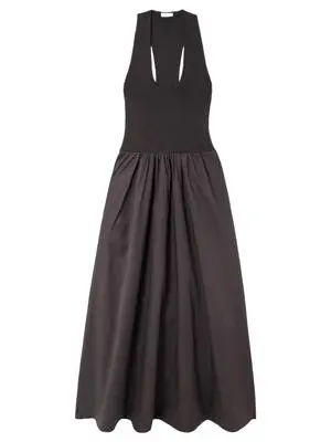 ST. AGNI Ribbed-knit And Cotton-poplin Midi Dress - Brown