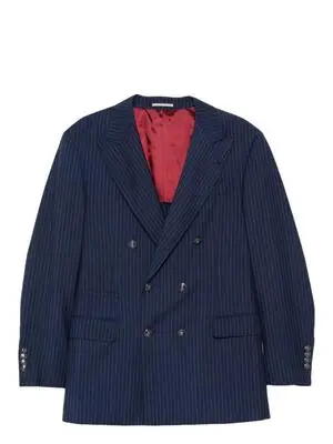 Brunello Cucinelli Pinstripe Double-breasted Blazer - Navy Blue