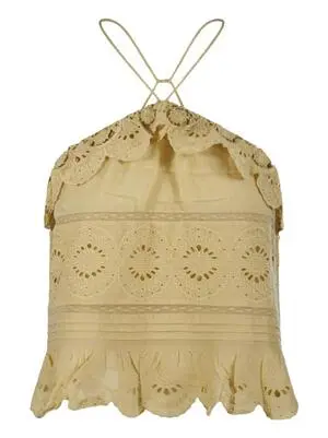 Isabel Marant Étoile Prisha Embroidered Cotton Halter Top - Light Ochre