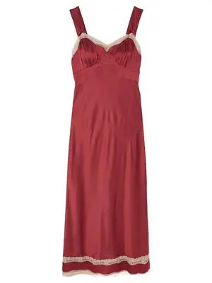 Rixo Sleeveless Midi Dress With Lace Trim - Red