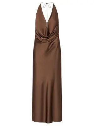 ROTATE BY BIRGER CHRISTENSEN ROTATE Halterneck Chiffon Maxi Dress Dark Brown