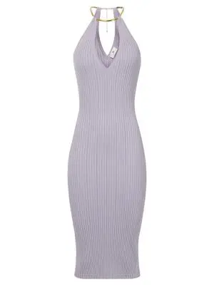 Elisabetta Franchi Openwork Knit Halter Neck Dress With Necklace Detail - Lavender