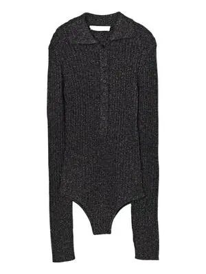 THE FRANKIE SHOP Ribbed Knit Bodysuit With Polo Collar - Black