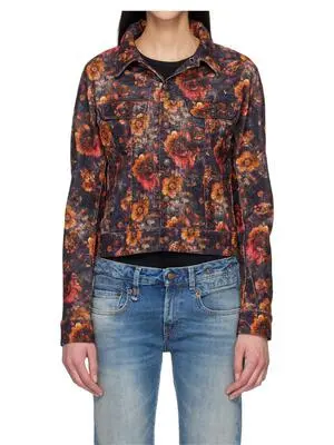 R13 Collared Floral Denim Jacket - Black
