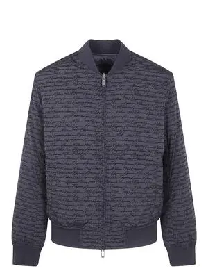 Emporio Armani Script-print Bomber Jacket - Black