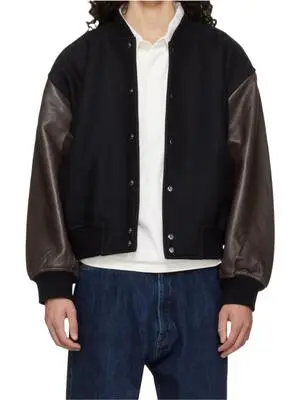 Studio Nicholson Long Sleeve Bomber Jacket - Black/brown