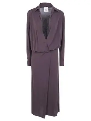 SEMICOUTURE Long Sleeve Draped Dress - Black