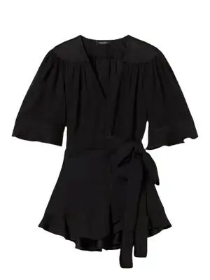 TWINSET Ruffle Detail Wrap Top - Black